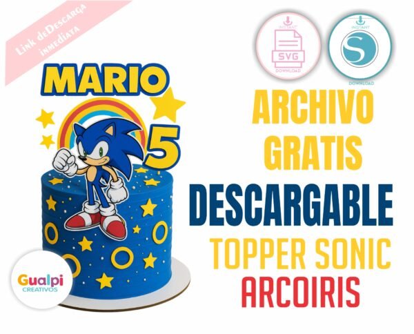 Topper Sonic Arcoíris en Capas SVG GRATIS – Archivo Descargable para ...